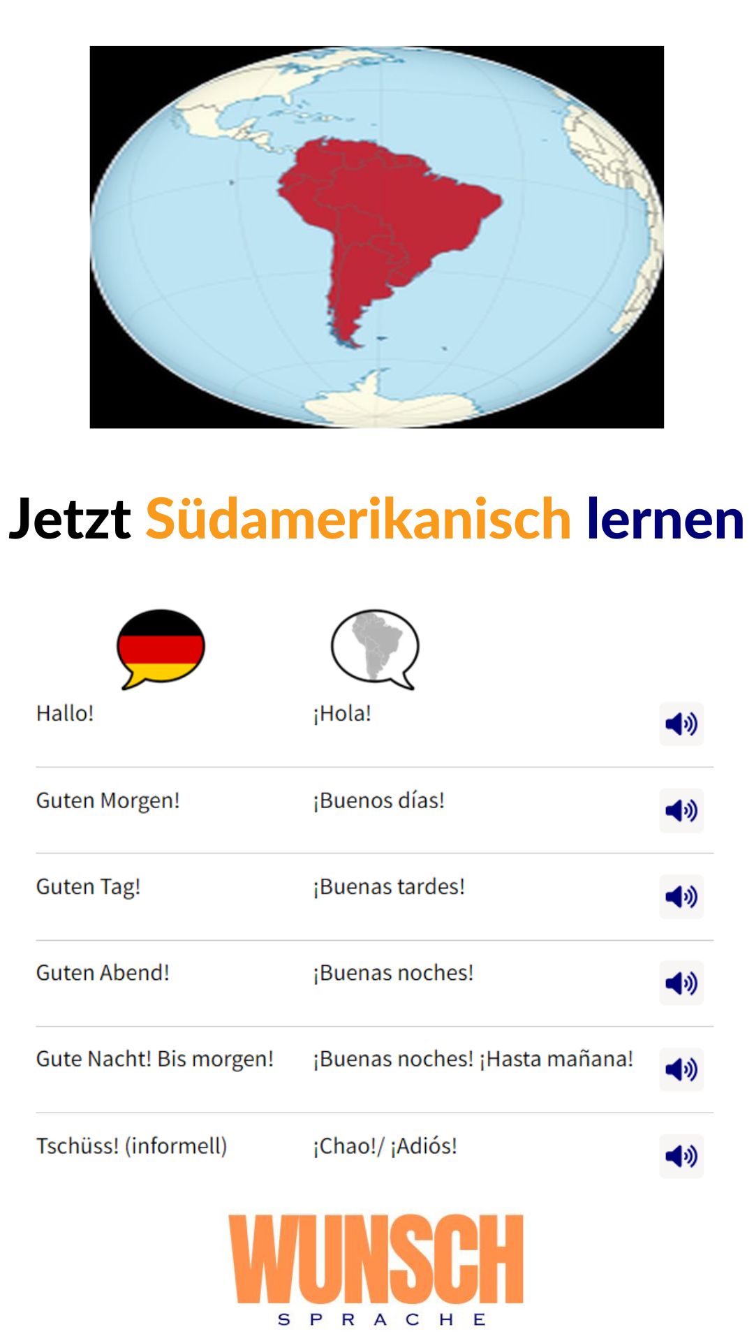 Südamerikanisch lernen - wunschsprache.de