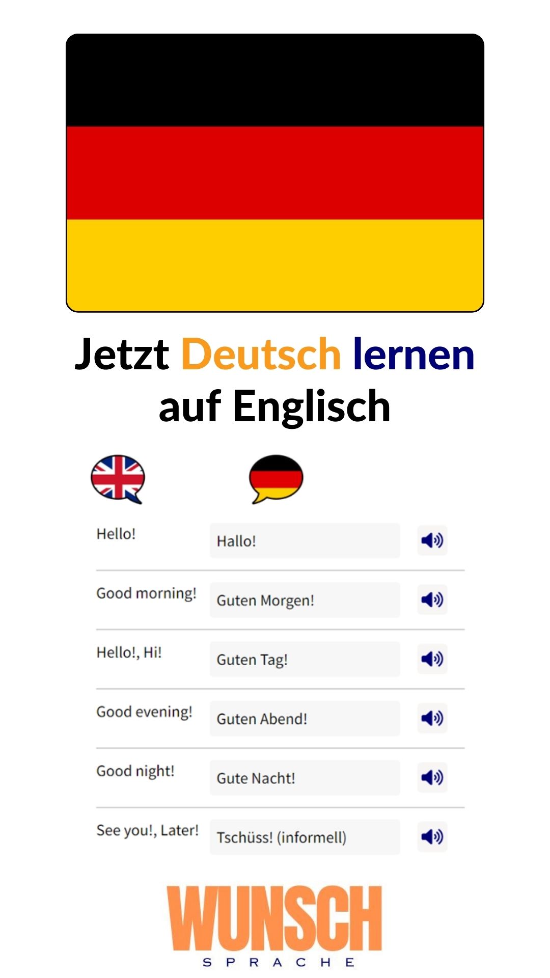 🇩🇪 Deutsch lernen auf Englisch - wunschsprache.de